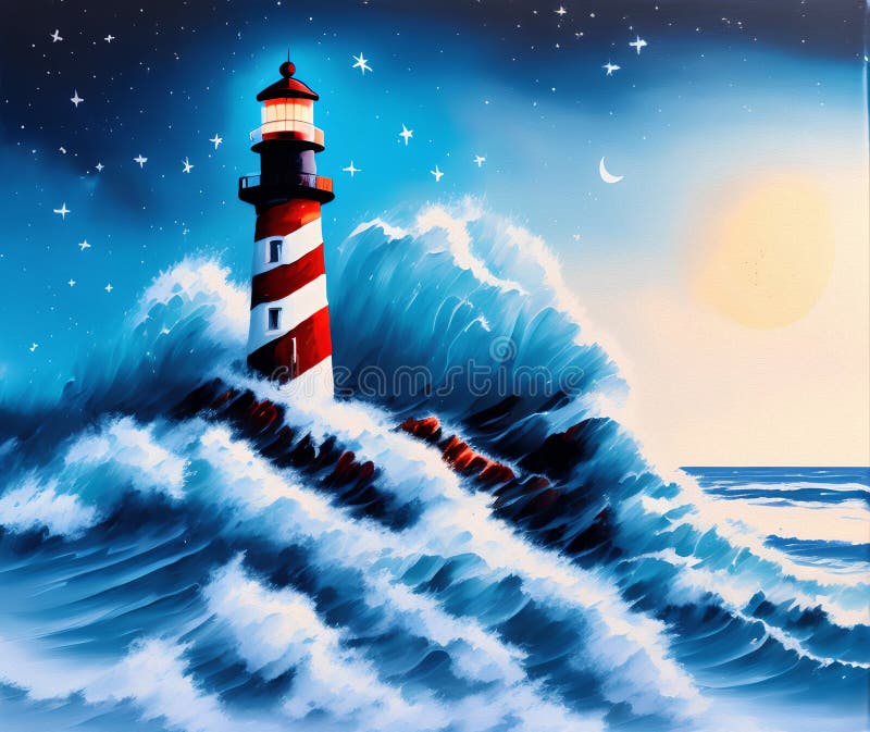 Lighthouse on the Coast, Oil Paint, Generative AI Illustration Stock ...