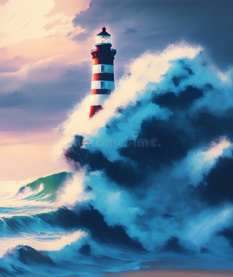 Lighthouse on the Coast, Oil Paint, Generative AI Illustration Stock ...