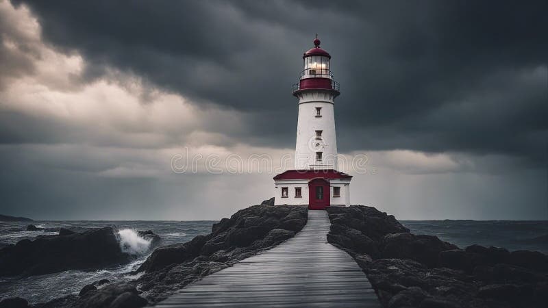 Lighthouse on the Coast Lighthouse in Stormy Landscape - Leader and ...