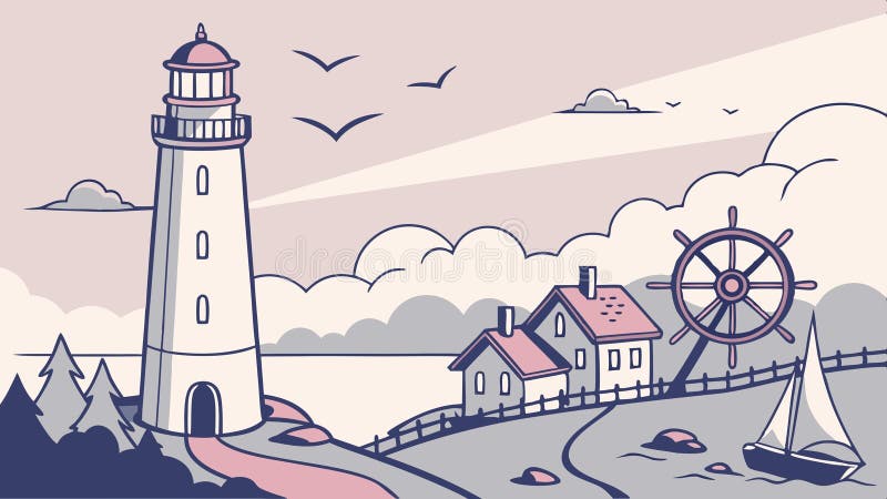 Lighthouse on Coastline, Nautical Navigation and Safety Vector Design ...