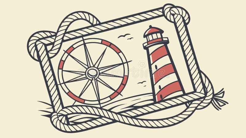Lighthouse and Compass on Rope Frame, Maritime Theme Border, Vector ...