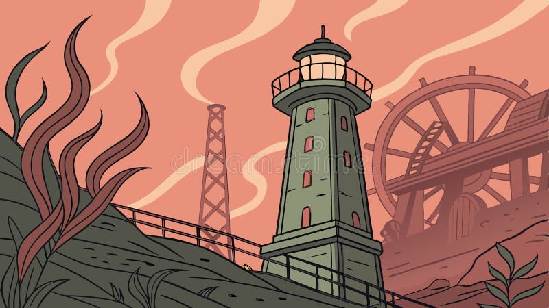 Lighthouse with Compass and Ship Wheel, Nautical Vector Set, Vector ...