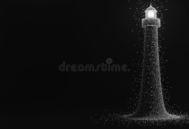 Lighthouse Composed of White Particles on a Black Background, AI ...