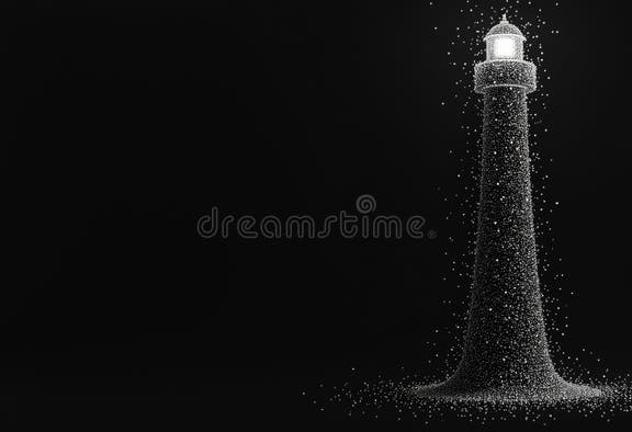 Lighthouse Composed of White Particles on a Black Background, AI ...
