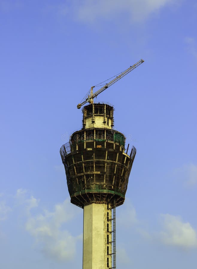 Lighthouse Construction Tall Tower In Sea Water And Bright Light Under ...