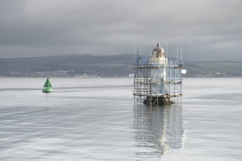 Lighthouse Construction in Sea Water Island in Scaffolding To Be ...