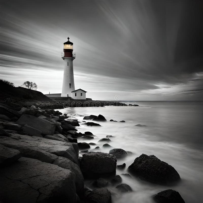 A Lighthouse Contrast Highlights Vintage Backlighting Stock ...