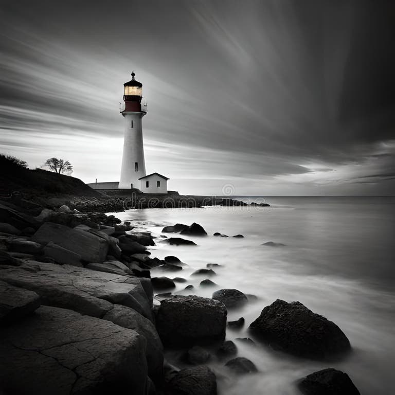 A Lighthouse Contrast Highlights Vintage Backlighting Stock ...