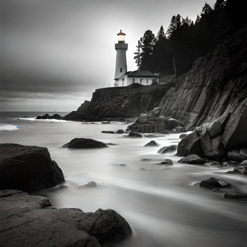 A Lighthouse Contrast Highlights Vintage Backlighting Stock ...