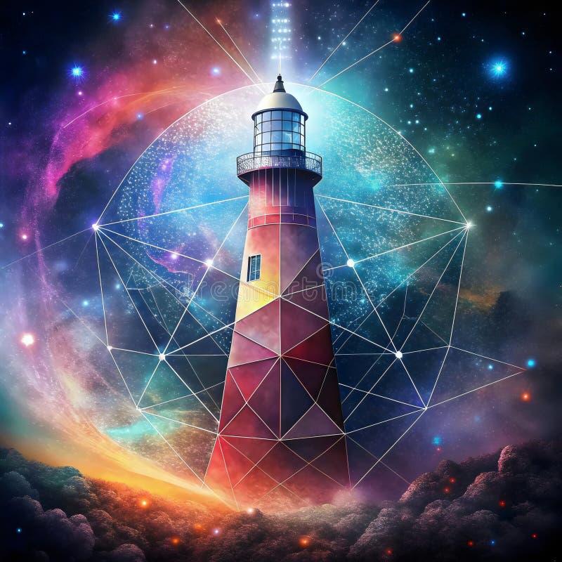 Lighthouse Cosmic Light Abstract Universe Night Sky Connectivity Stock ...