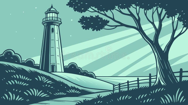 Lighthouse by a Dense Forest, Serene Vector Landscape, Vector Design ...