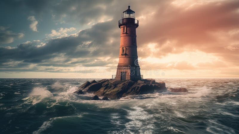 Lighthouse, Digital Art Illustration, Generative AI Stock Illustration ...