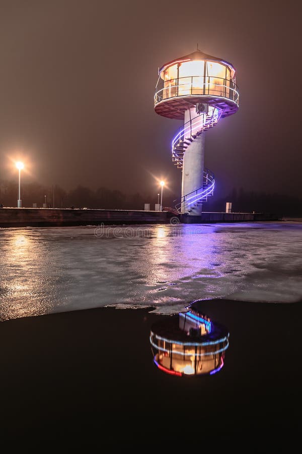 The Lighthouse on the Dnipro is Shackled with Ice Stock Photo - Image ...