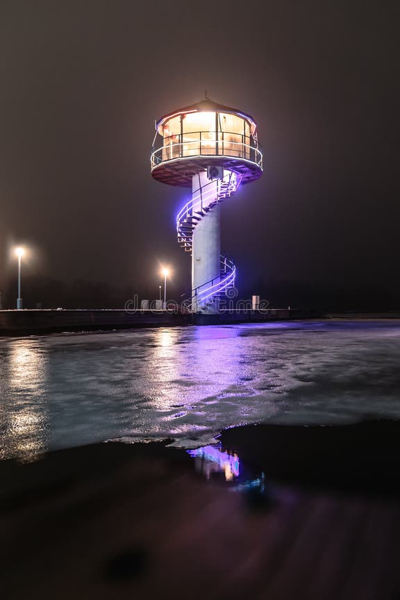 The Lighthouse on the Dnipro is Shackled with Ice Stock Photo - Image ...