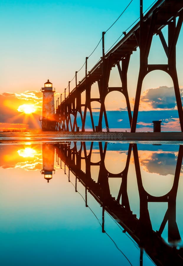 Lighthouse Double Take stock image. Image of reflection - 145232175