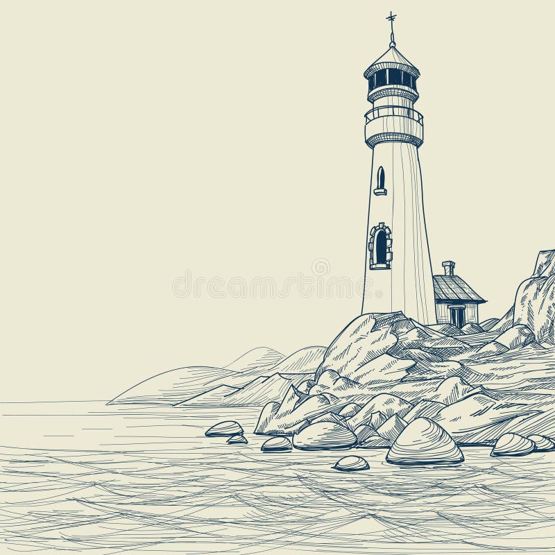 Lighthouse drawing stock vector. Illustration of navigation - 25696208