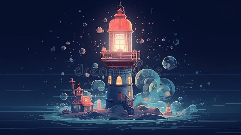 Lighthouse Drawing at Night Generative AI Stock Illustration ...