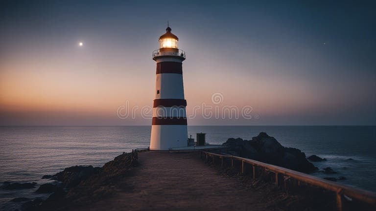 Lighthouse at Dusk Lighthouse at Night by the Sea, Lighthouse is ...