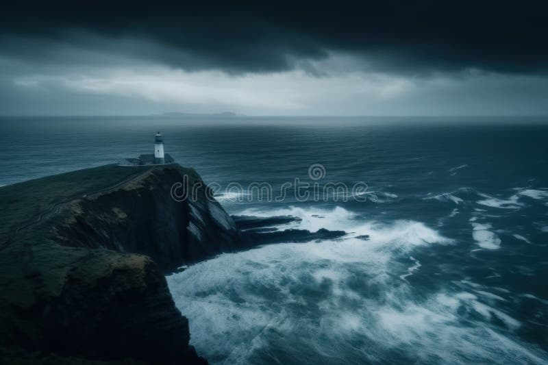 A Lighthouse on the Edge of a Cliff in the Ocean. Generative AI Image ...