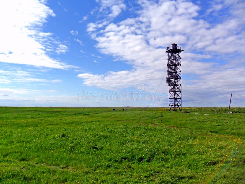 Lighthouse in the field stock photo. Image of branches - 95511622
