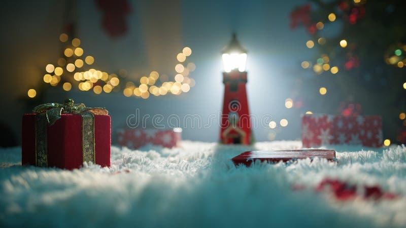 Lighthouse Flashes on Christmas Night in Front of the Tree Stock Photo ...