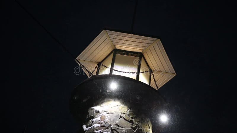 Lighthouse Flashing and Spinning at Night. Light Signaling for Ships ...