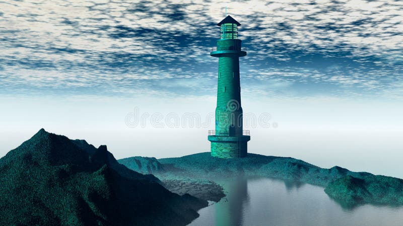 Lighthouse fog, wide stock illustration. Illustration of serene - 11879729