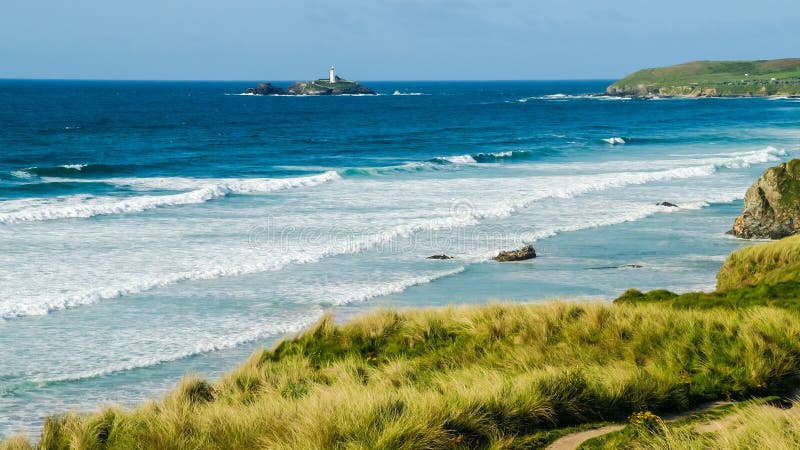 Lighthouse and Foreshore at Godrevy Point Stock Image - Image of peace ...
