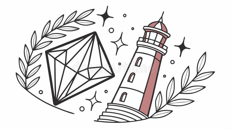 Lighthouse in Frame, Nautical Theme and Coastal Scenery Illustration ...