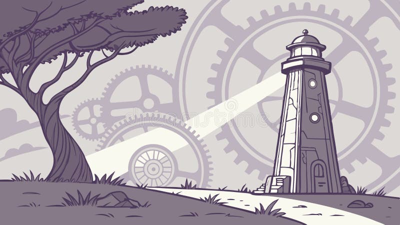 Lighthouse with Gears, Steampunk Coastal Engineering, Vector Design ...