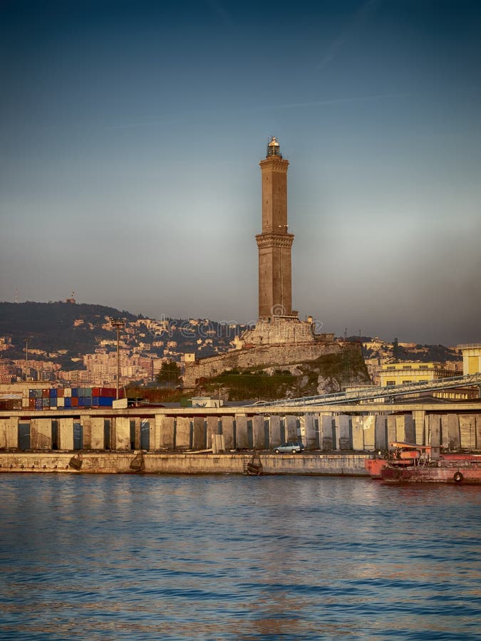 Lighthouse of Genoa stock photo. Image of boat, light - 34582402