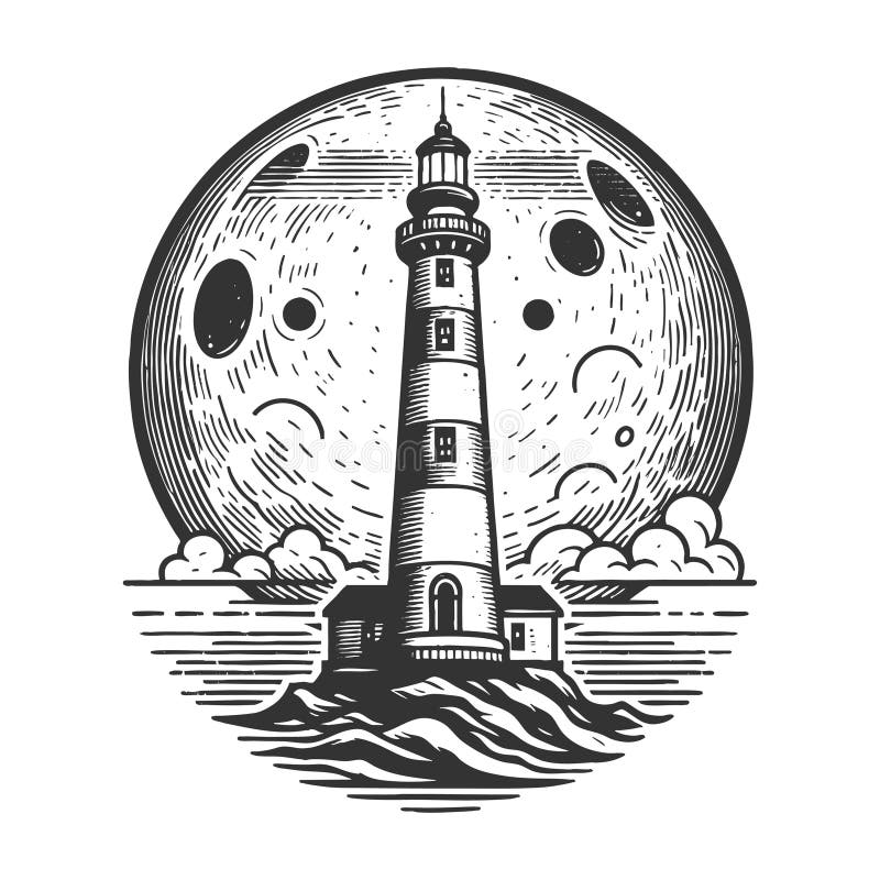 Lighthouse with Giant Moon in Background Vector Stock Illustration ...