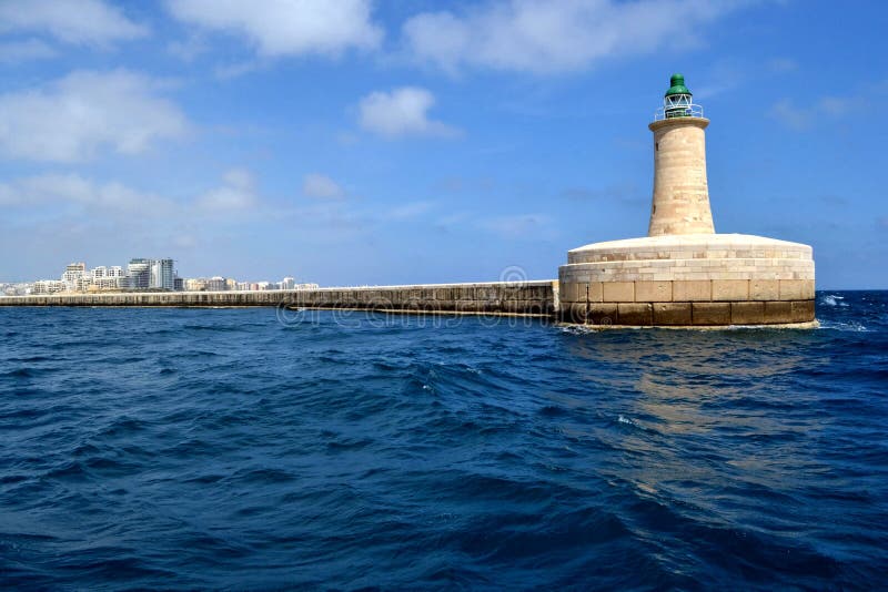 Lighthouse in Grand Harbor, Malta Stock Image - Image of middle ...