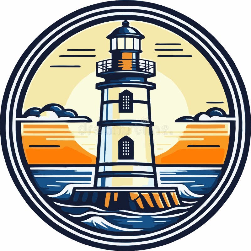 Lighthouse Graphic Logo Against the Background of the Sun and Clouds ...
