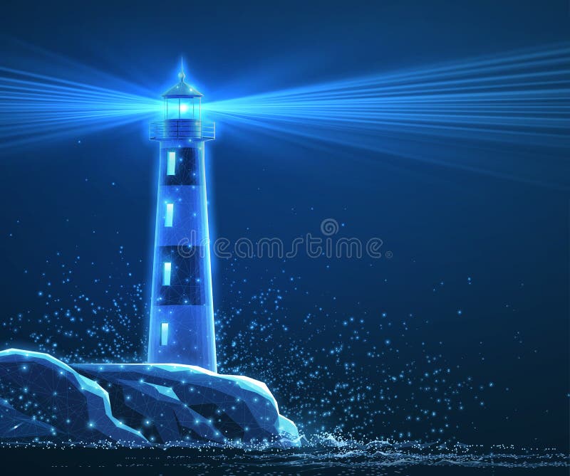 Old Lighthouse Guiding the Way in Ocean Storm Stock Illustration ...