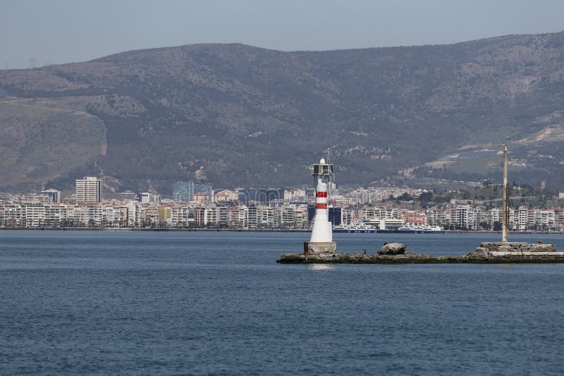 Lighthouse in Gulf of Izmir, Turkey Stock Photo - Image of landmark ...