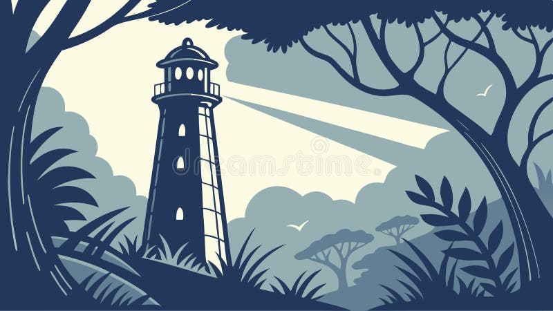 Lighthouse Hidden Deep in a Forest with a Strong Light Beam, Vector ...