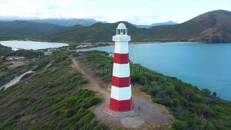 A Lighthouse is on a Hill Overlooking the Ocean Stock Video - Video of ...