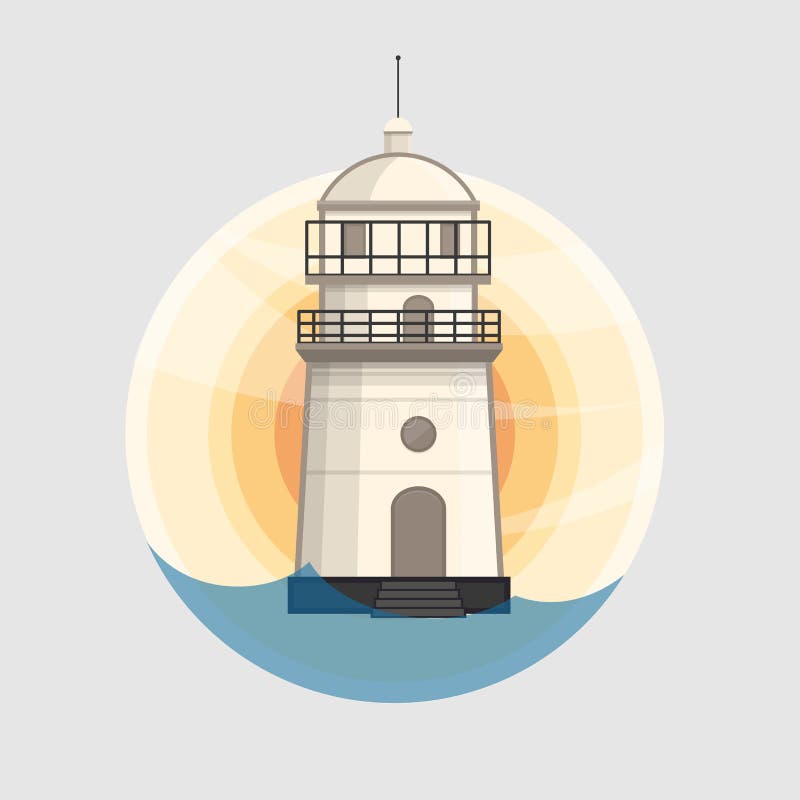 Lighthouse Icon Design. White Lighthouse in Background of the Sun Stock ...