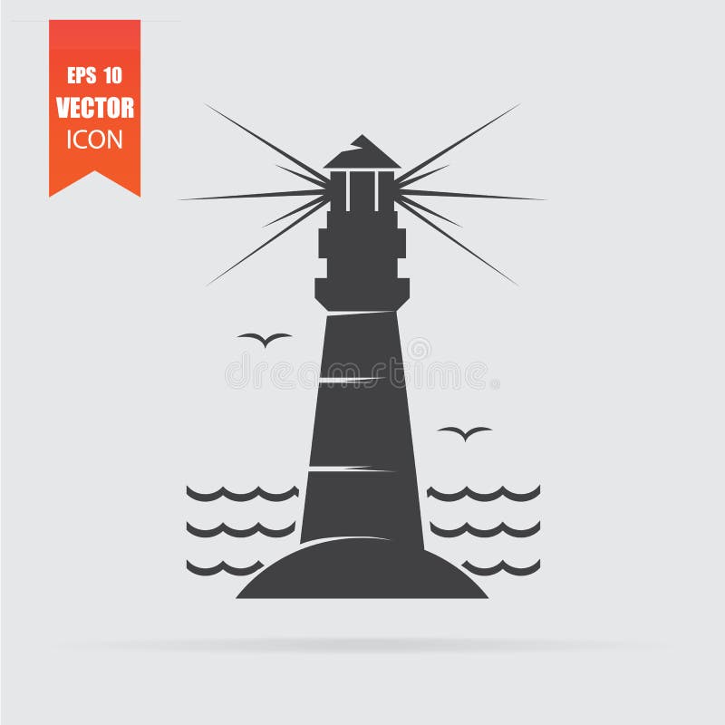 Lighthouse Icon in Flat Style Isolated on Grey Background Stock Vector ...