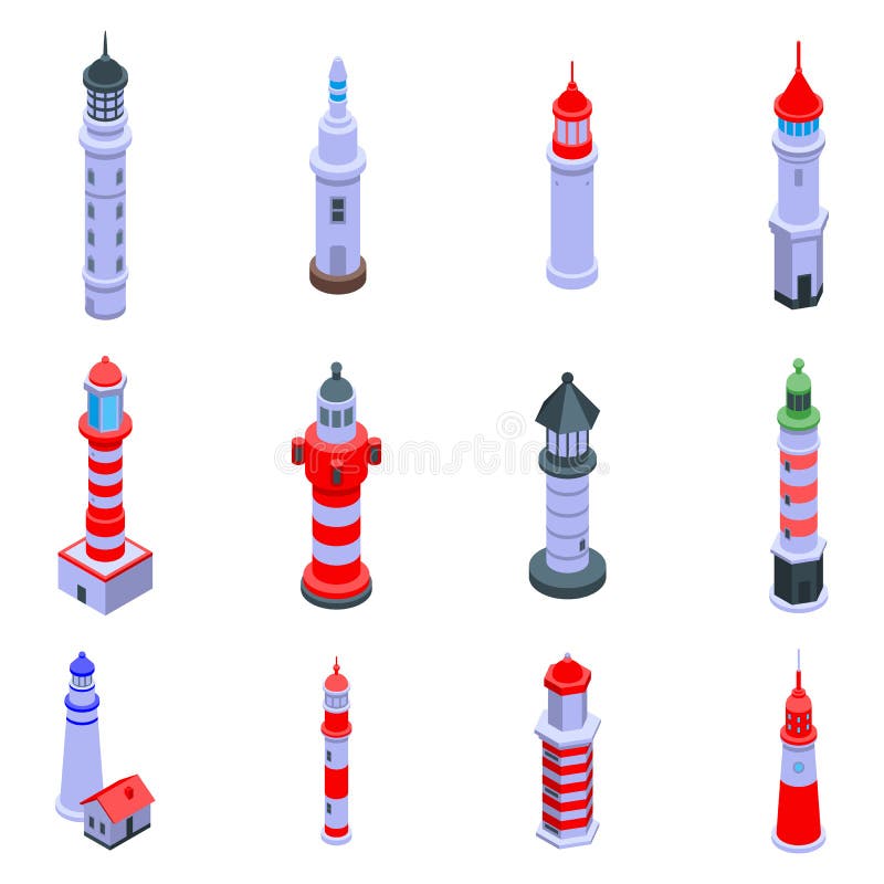 Set of Lighthouse Icons with Rocks Stock Vector - Illustration of ...