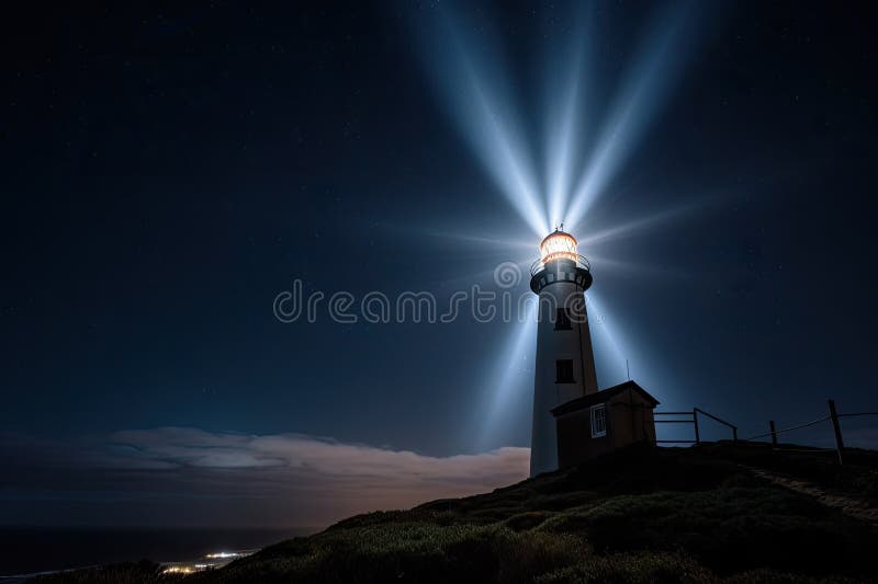Lighthouse Illuminating the Night Sky with Its Powerful Beam Stock ...