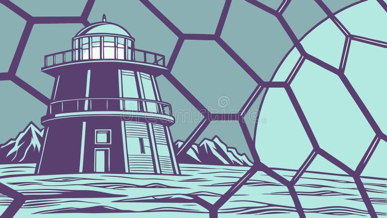 Lighthouse Integrated into a Complex Geometric Grid Network, Vector ...