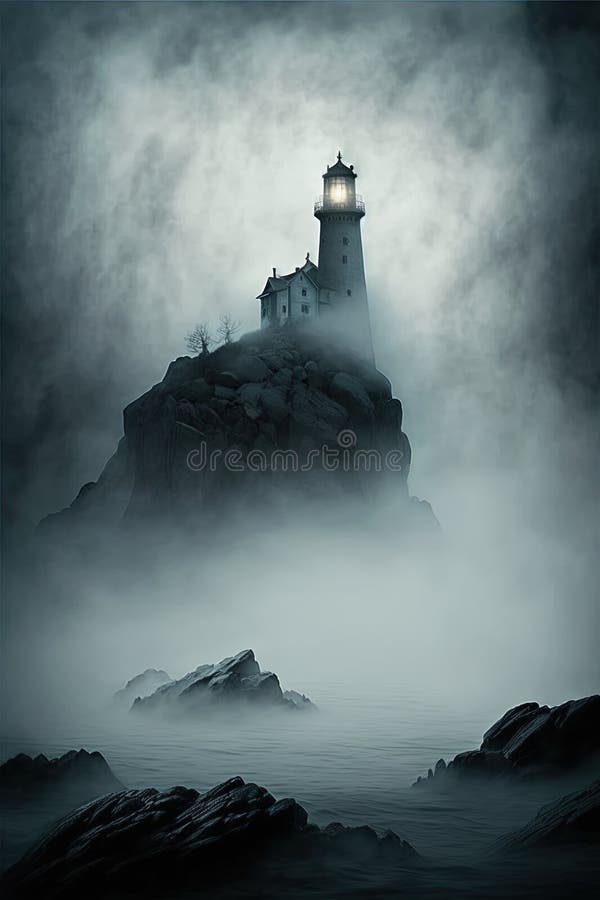 Lighthouse Landscape with Mist. Generative AI Stock Illustration ...
