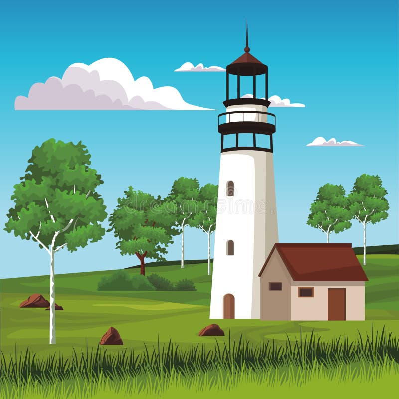 Lighthouse and Beautilful Landscape Stock Vector - Illustration of ...