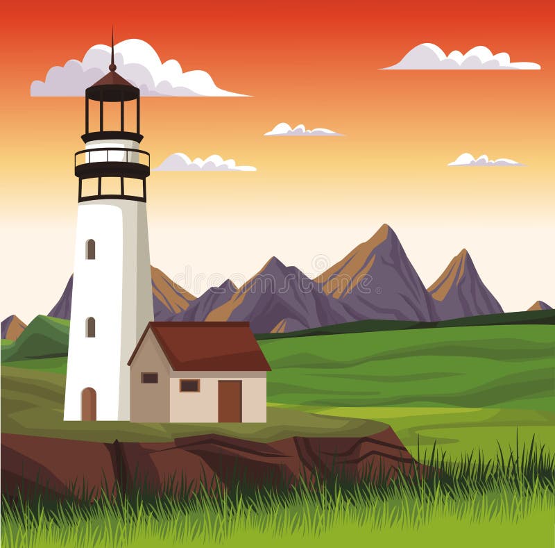 Lighthouse and Beautilful Landscape Stock Vector - Illustration of ...