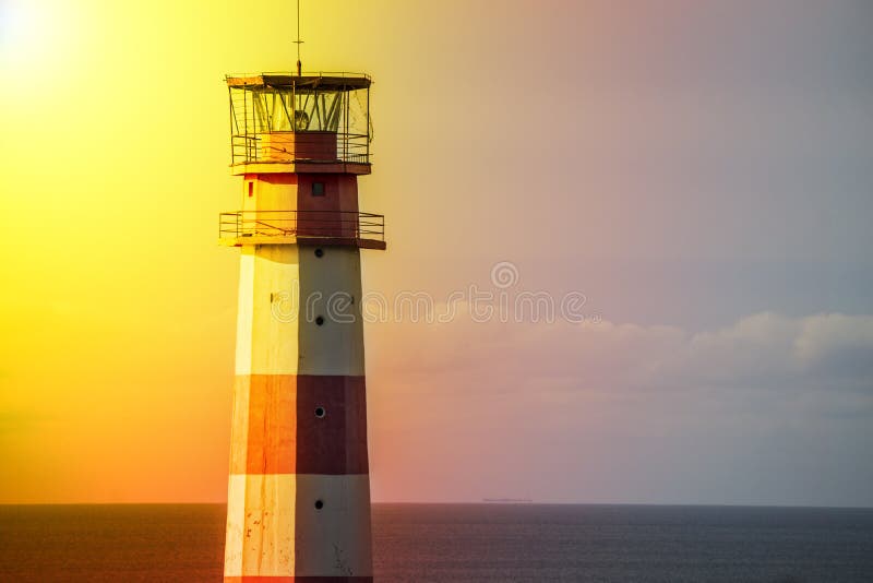 Lighthouse Light Spining Around. Red and White Lighthouse. Stock Photo ...