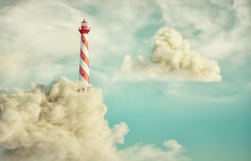 Lighthouse Lit Up on Clouds. Dream Concept Stock Illustration ...