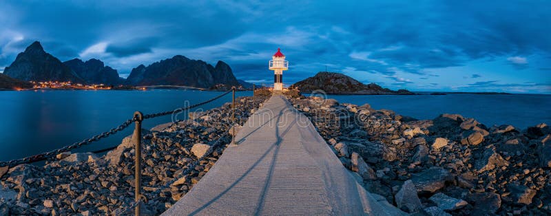 Lighthouse Lofoten Night Blue Hour Stock Photo - Image of island ...