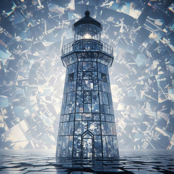 A Lighthouse Made of Glass in a Mirror World. Stock Photo - Image of ...